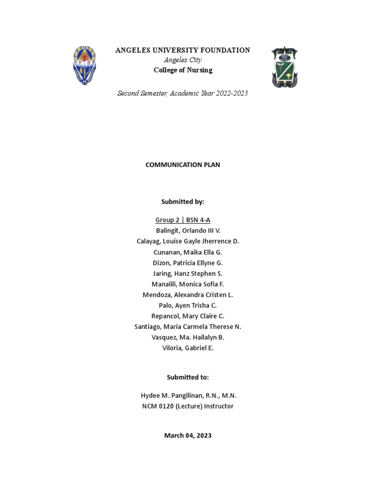 GROUP 2 BSN Module 2 Communication Plan | PDF