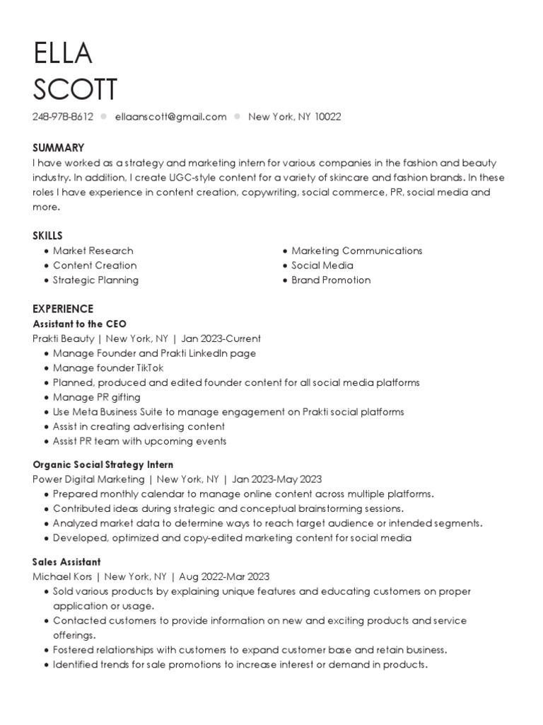 Ella Scott Resume 5 | PDF | Marketing | Popular Culture & Media Studies