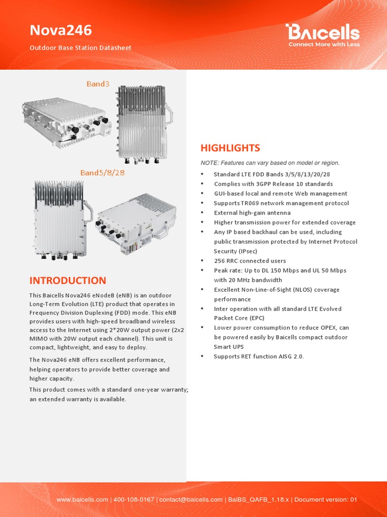 Nova246 Enb FDD Data Sheet-BaiBS - QAFB - 1.18.x-01 | PDF | Lte (Telecommunication) | Communication