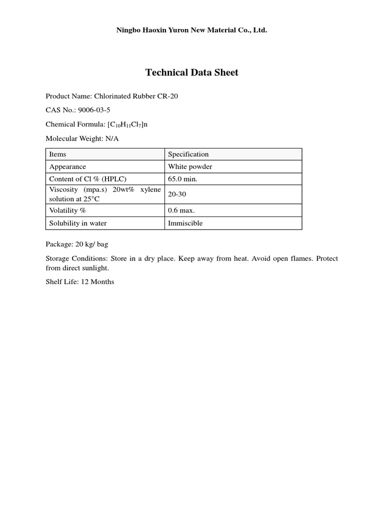 Technical Data Sheet: Ningbo Haoxin Yuron New Material Co., LTD | PDF