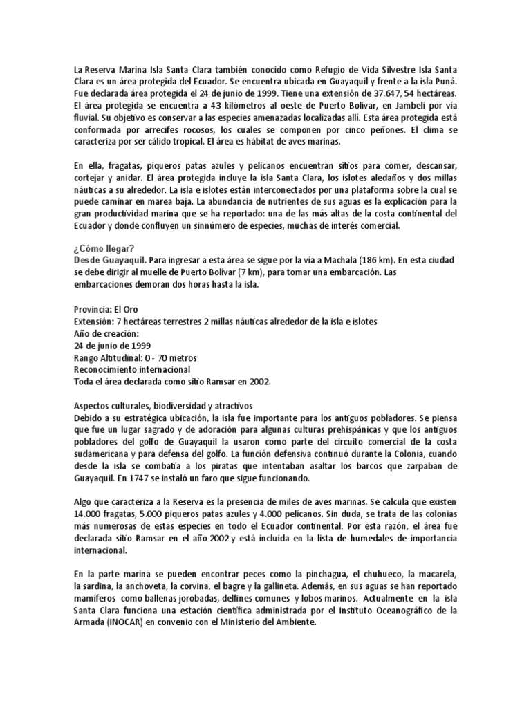Reserva Marina Isla Santa Clara: Biodiversidad y Turismo | PDF | Ave ...