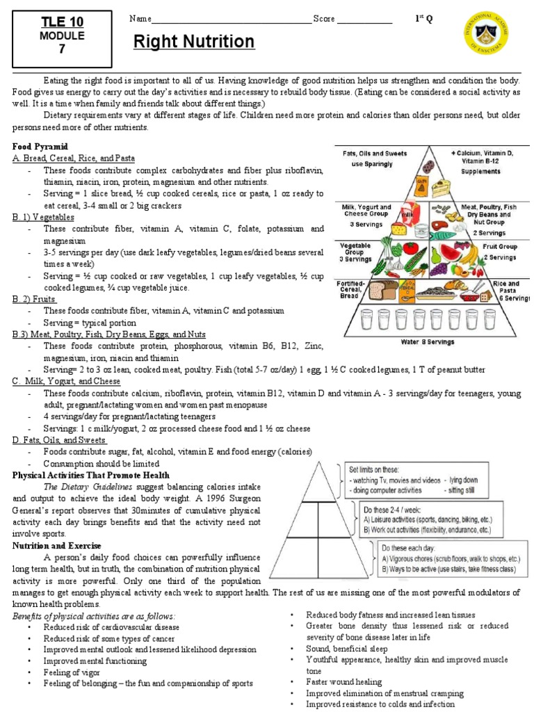 Module 7 - Right Nutrition | PDF