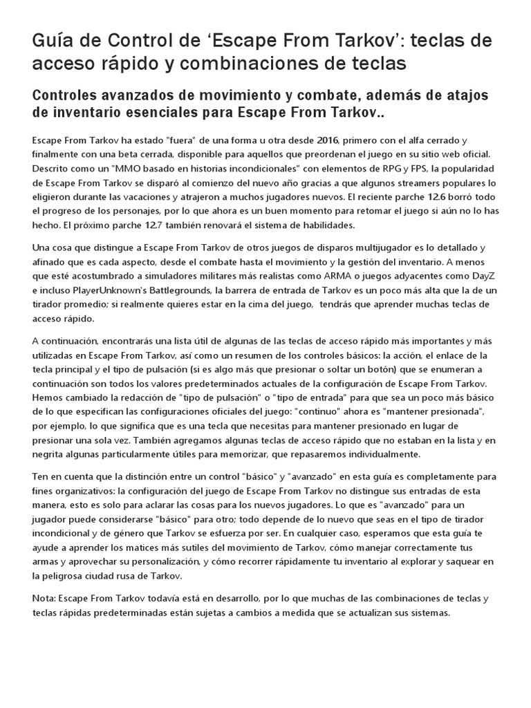Controles Esenciales de Escape From Tarkov | PDF | Revista (armas de fuego) | Armas de fuego