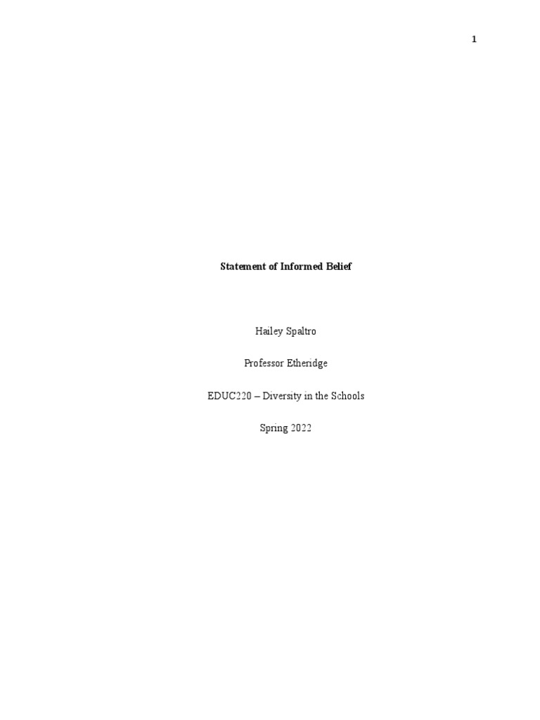 Final Statement of Informed Beliefs - Educ220 | Download Free PDF ...