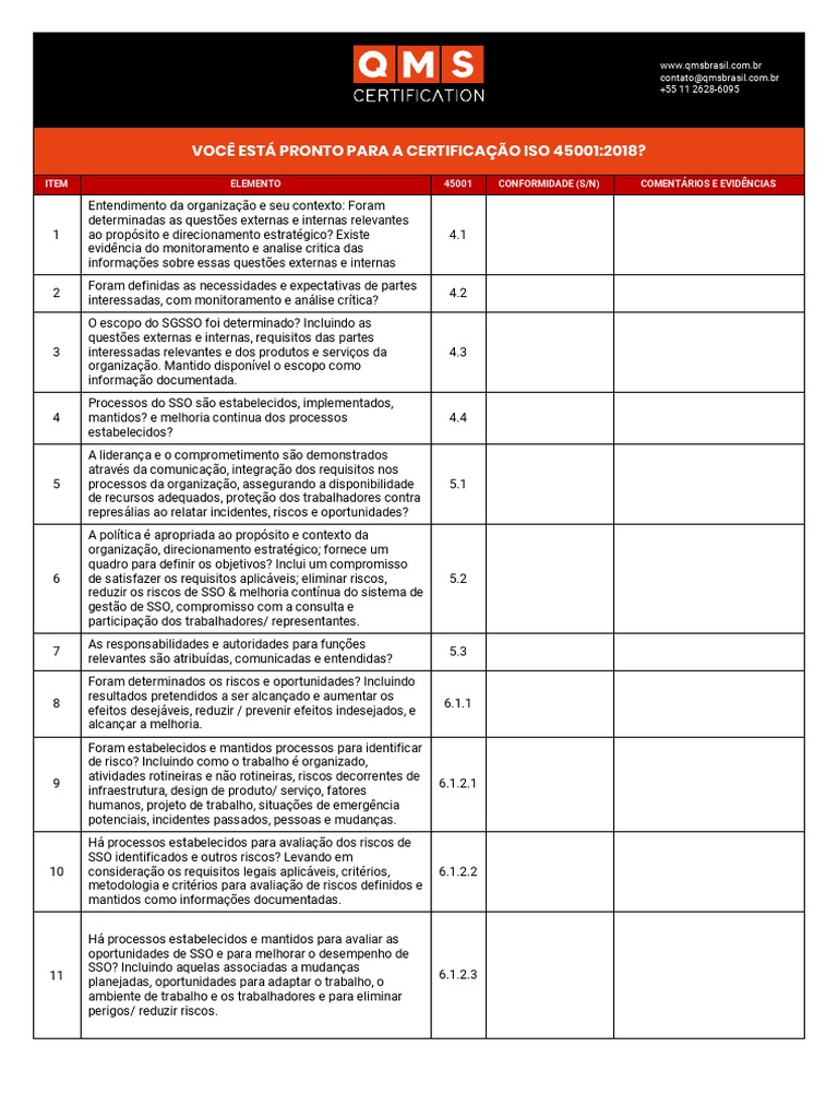 Checklist ISO 45001 | PDF | Business