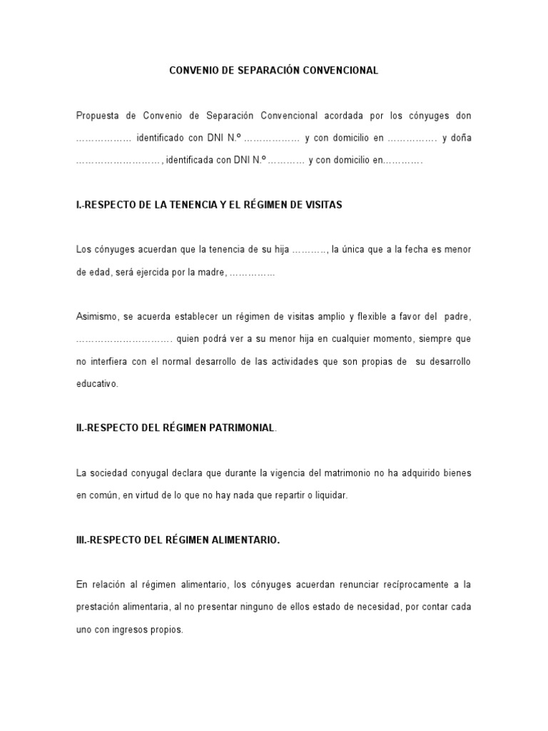 Modelo Convenio de Separacion Convencional | PDF