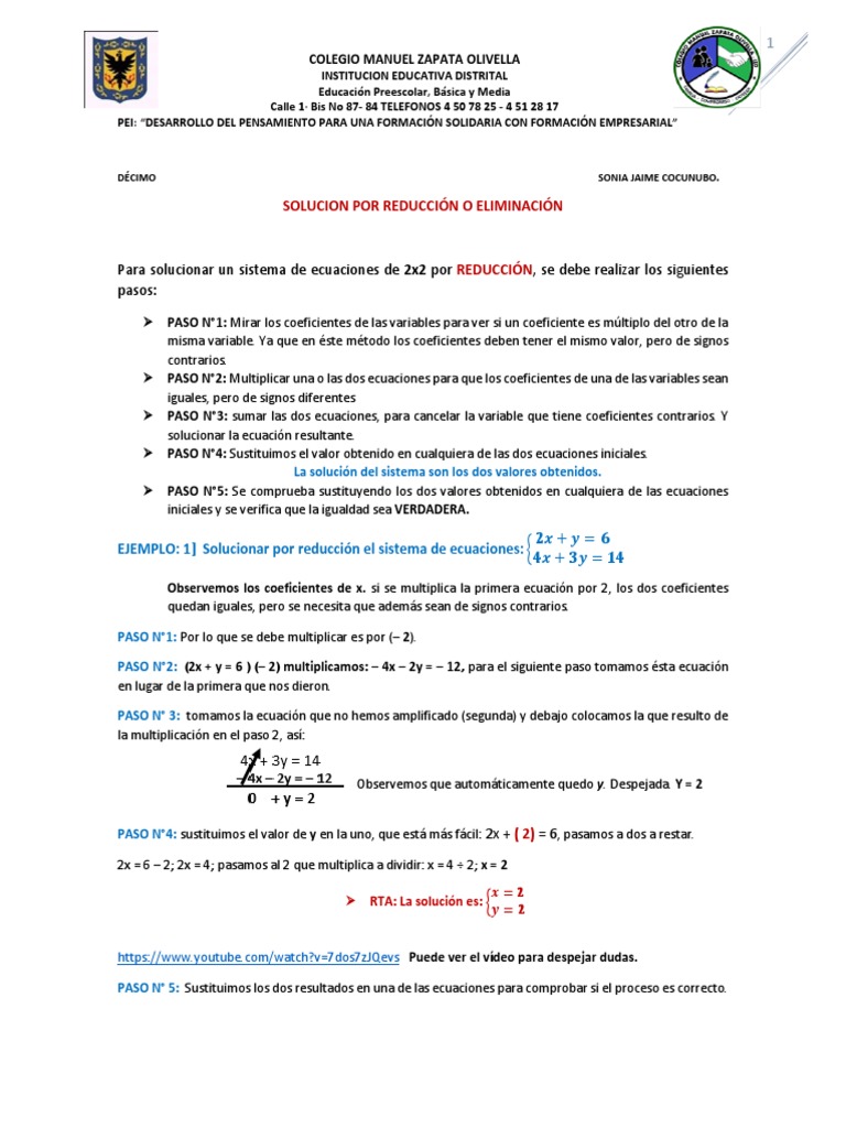 Solución Por Reducción 2 | PDF | Ecuaciones | Multiplicación