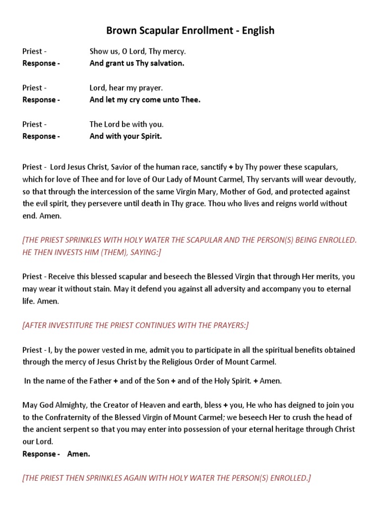 Brown Scapular Enrollment Prayer | PDF