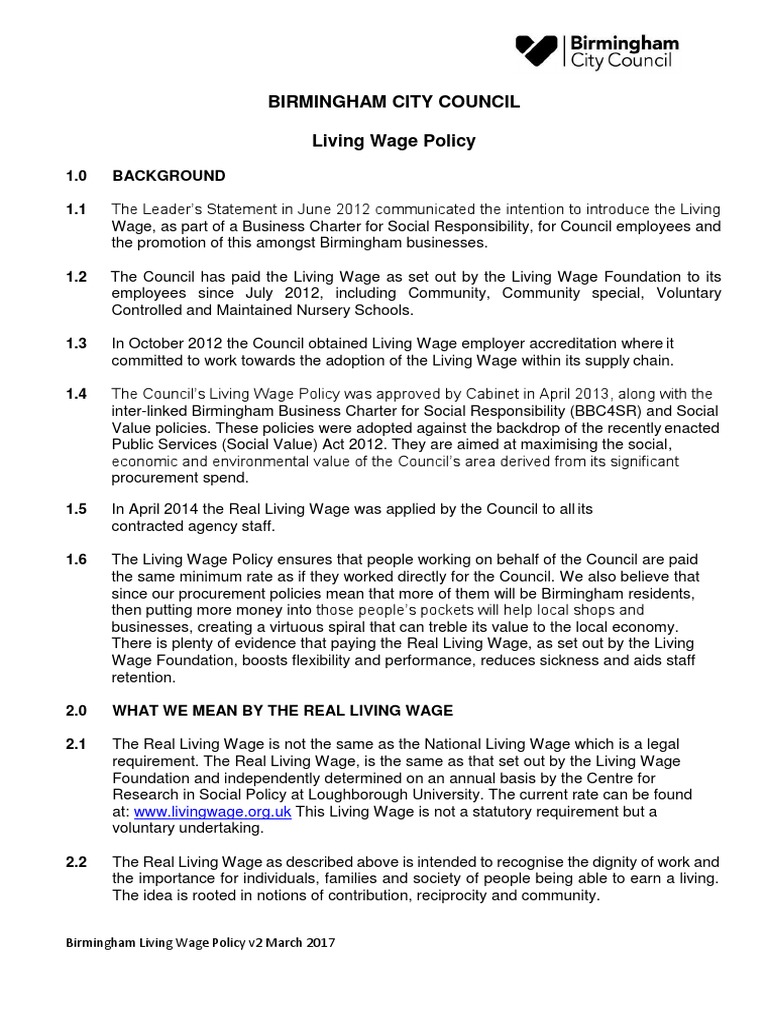 Living Wage Policy November 19 | PDF | Living Wage | Employment