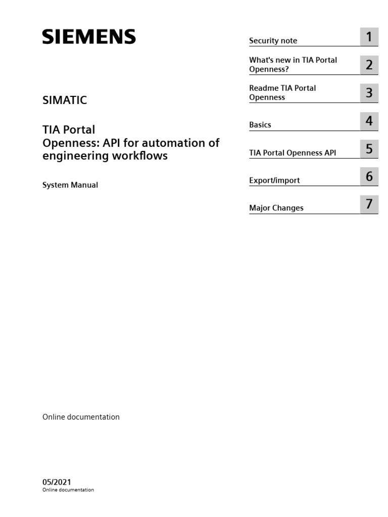 Simatic TIA Portal Openness: API For Automation of Engineering Workflows | Download Free PDF ...