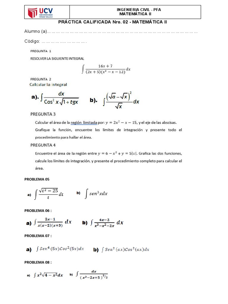 2da. Práctica Califida - Matemática II | PDF