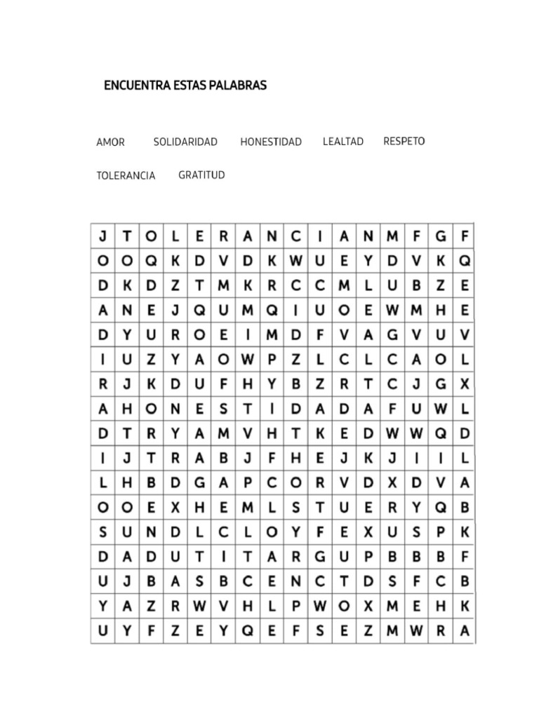 Sopa de Letras-Valores | PDF