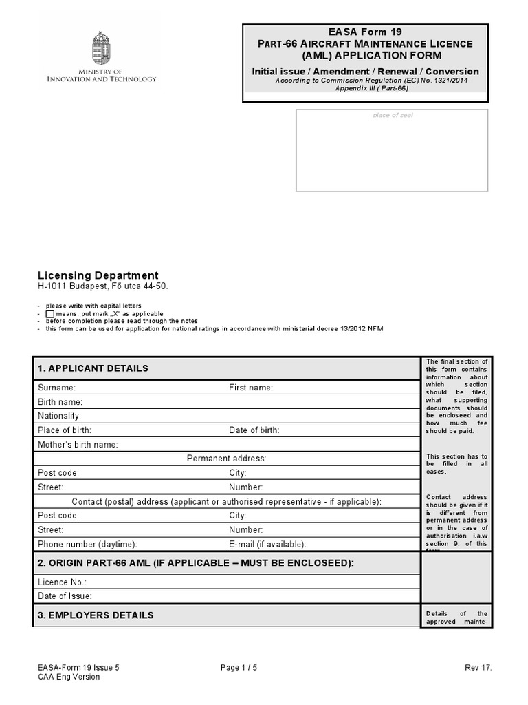 EASA Part-66 AML Application Guide | PDF | Decree | License