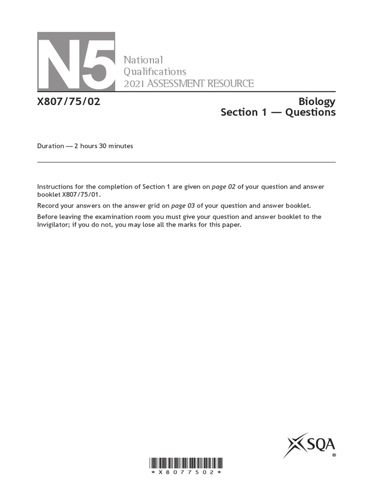 N5 Biology Section1 2021 | PDF | Science & Mathematics