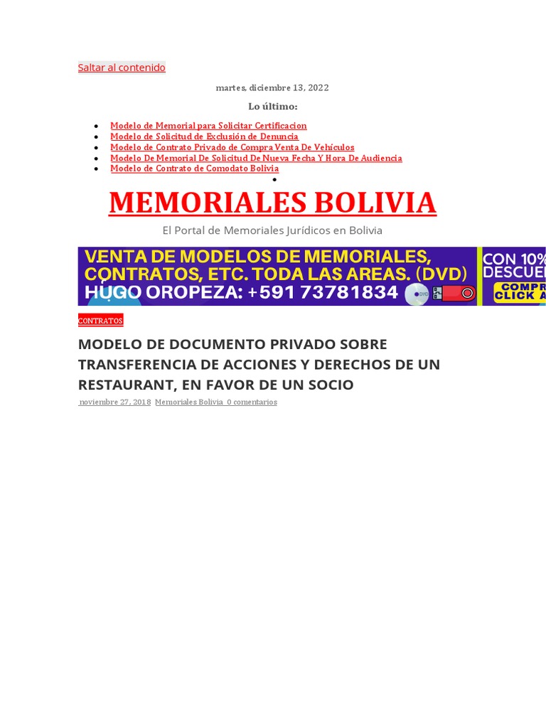 Memoriales Bolivia | PDF