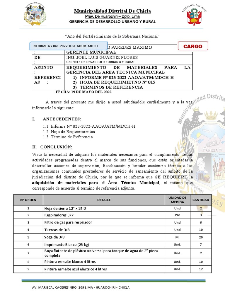 Informe #041 - Requerimiento Atm | PDF