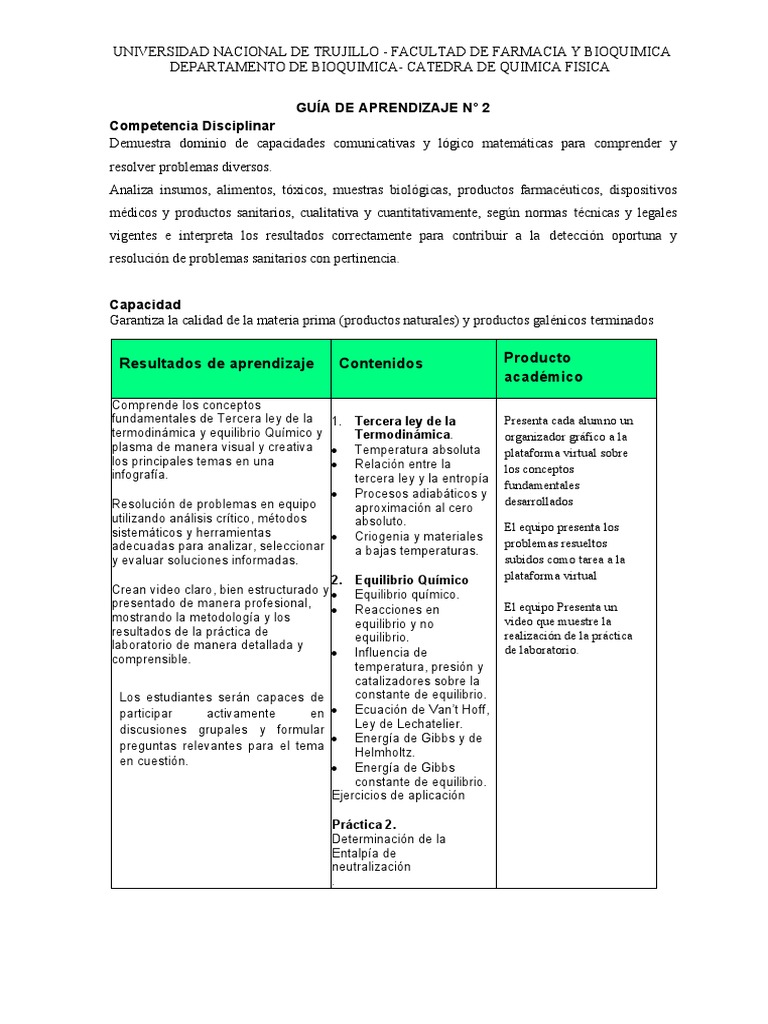Guía de Aprendizaje 2. | PDF | Equilibrio químico | Laboratorios