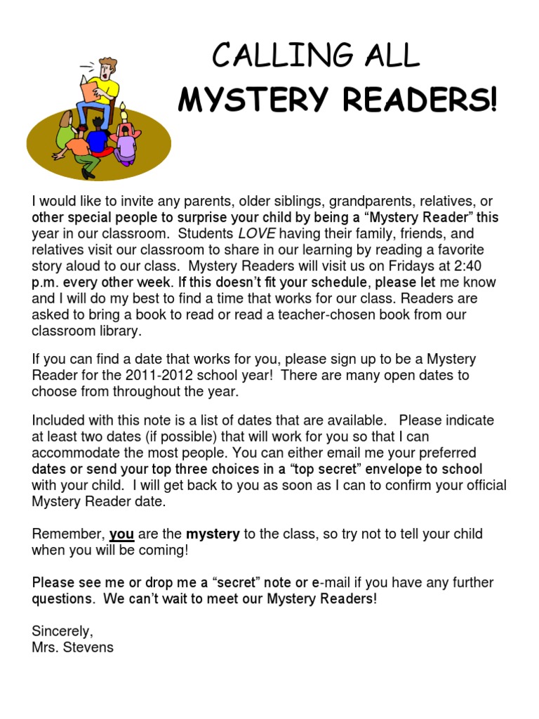 Mystery Reader Invitation for Parents | PDF | Mystery, Thriller & Crime ...