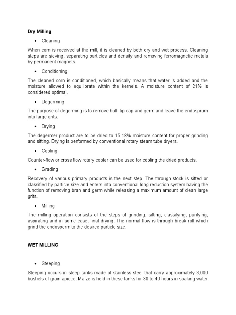 Dry Milling and Semi-Wet Milling | PDF