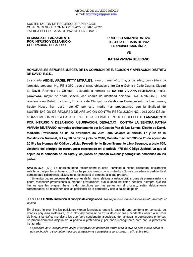 Apelacion Casa de Paz Bejerano | PDF | Sentencia (ley) | Ley común