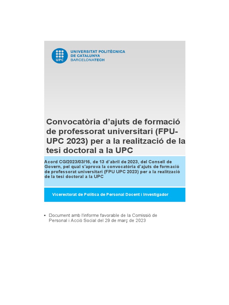 Convocatoria Fpu-Upc 2023 | PDF