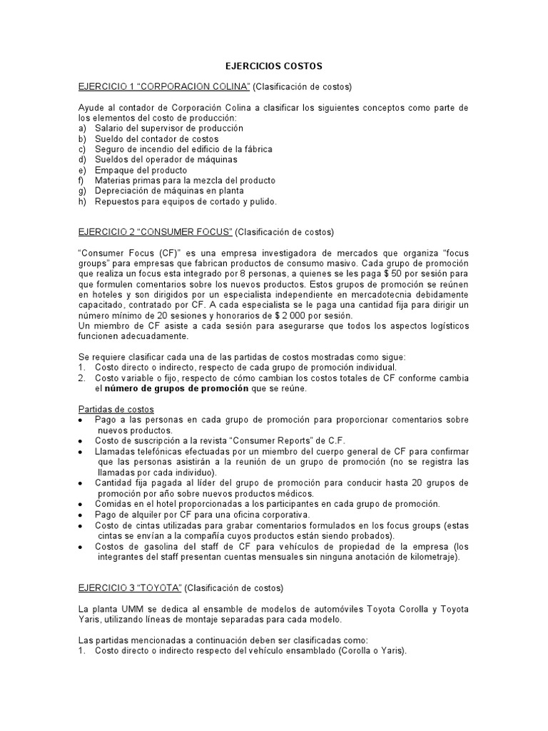Ejercicios de Costos | PDF | Costo | Inventario