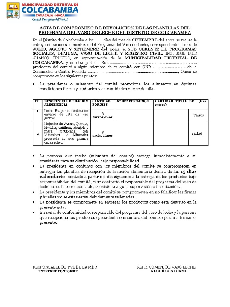 Acta de Entrega de Recepción de Alimentos-2022 | PDF | Alimentos | Nutrición
