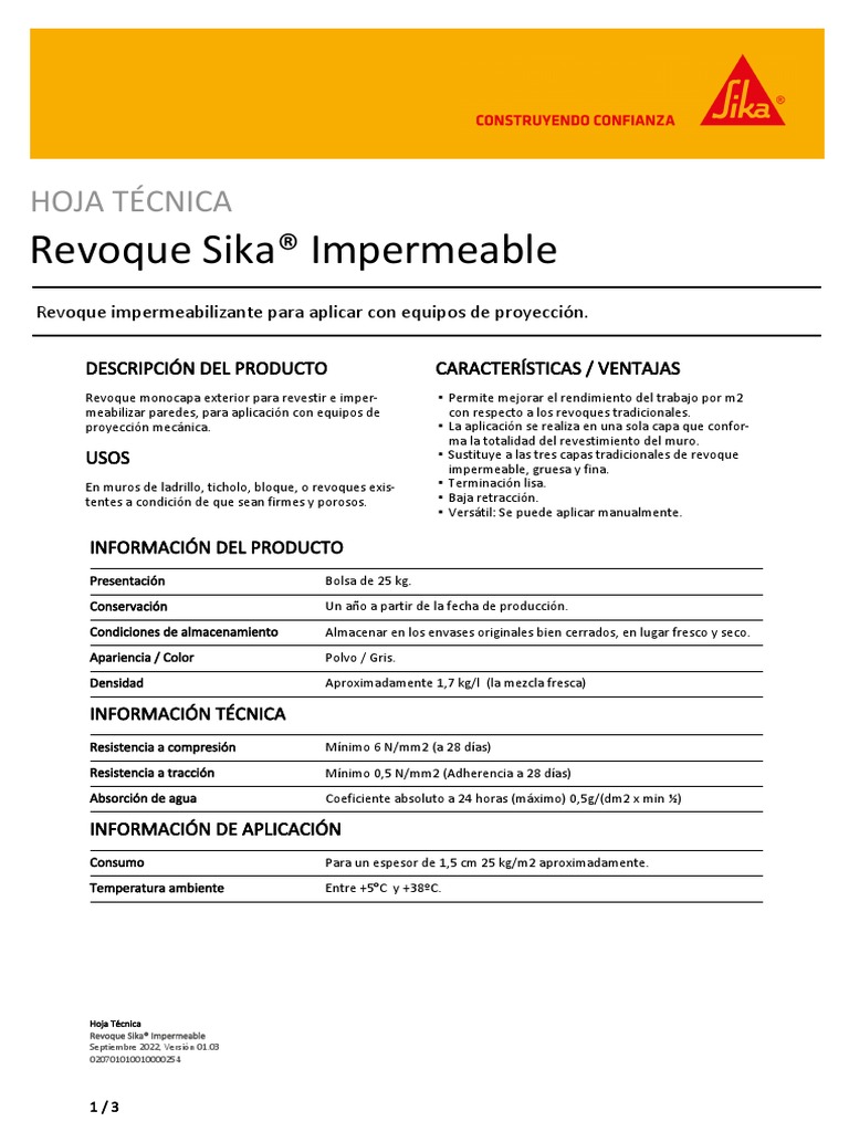 Revoque Sika Impermeable | PDF | Agua | Materiales