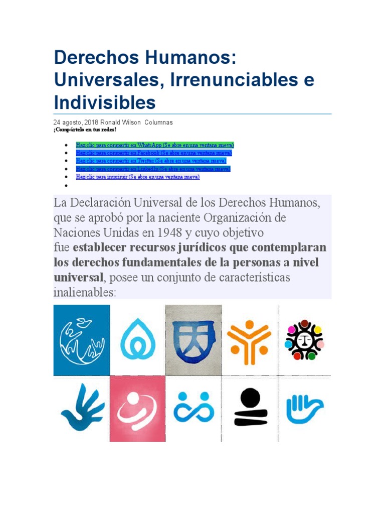 Derechos Humanos: Universales, Irrenunciables e Indivisibles | PDF | Derechos humanos | Convenio ...