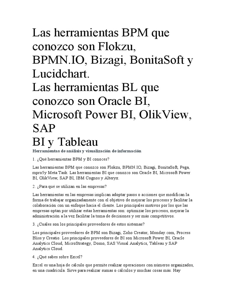 Las Herramientas BPM y BI | PDF