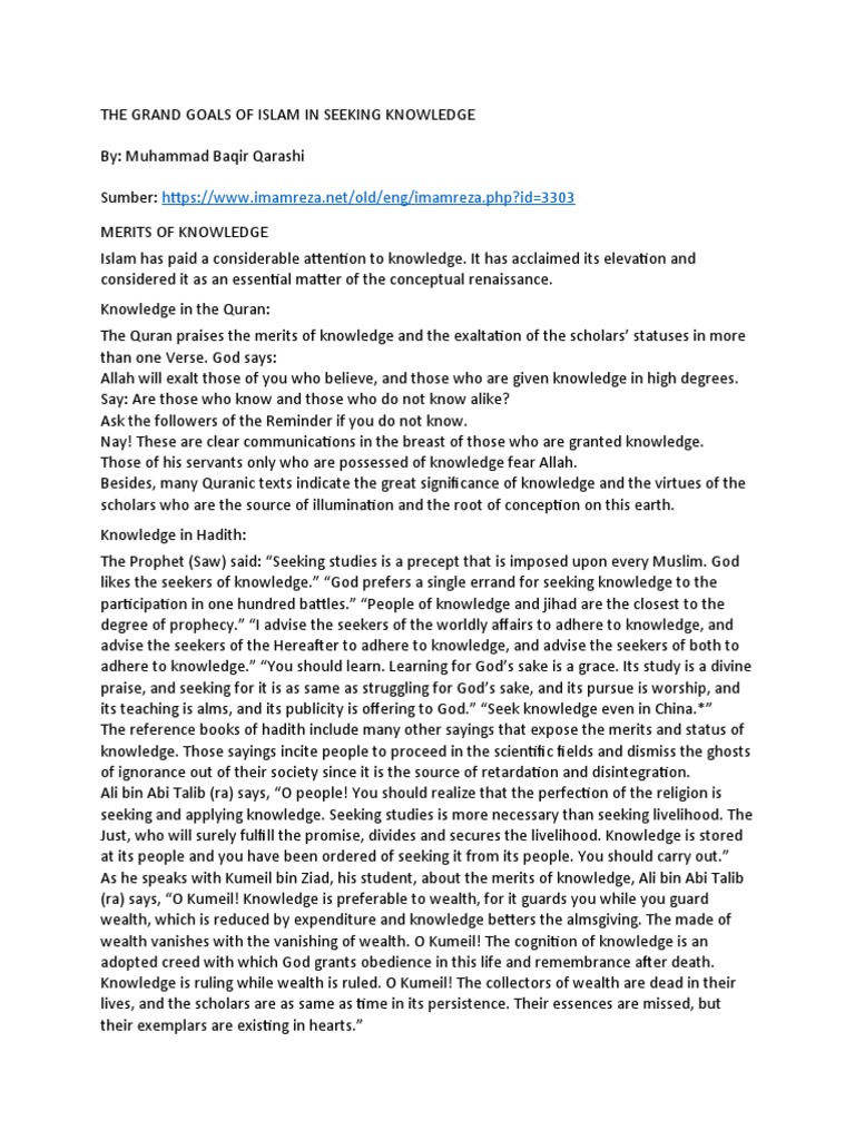 The Noble Goals of Seeking Knowledge in Islam: Promoting Spiritual and ...