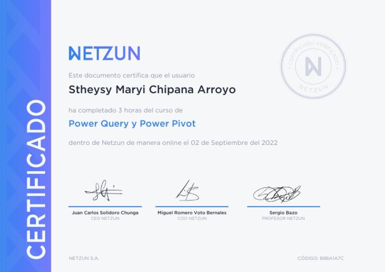 Certificado de Estudios - Power Query y Power Pivot - NETZUN & UPAL ...