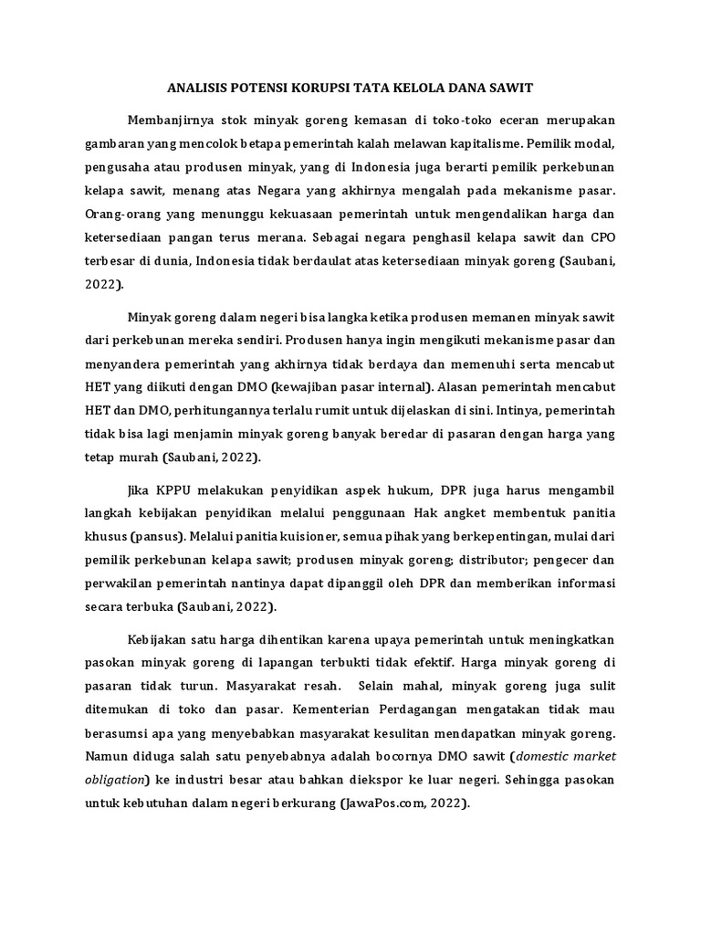 Radito Prayogo-Analisis Potensi Korupsi Tata Kelola Dana Sawit | PDF