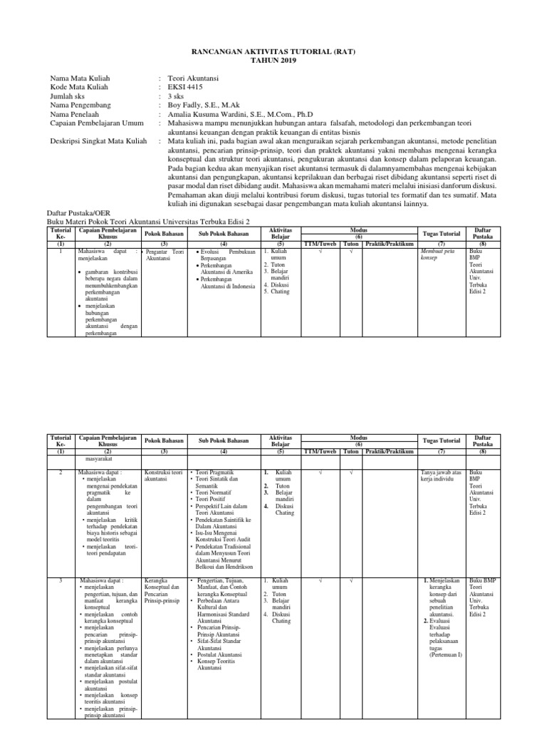Rancangan Aktivitas Tutorial (Rat) Teori Akuntansi | PDF
