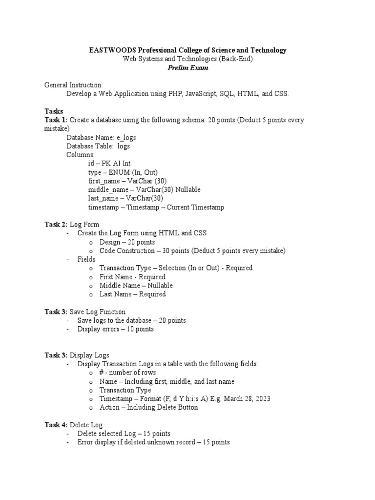 Prelim - Web Systems and Technologies 2 | PDF | Teaching Methods & Materials | Technology ...