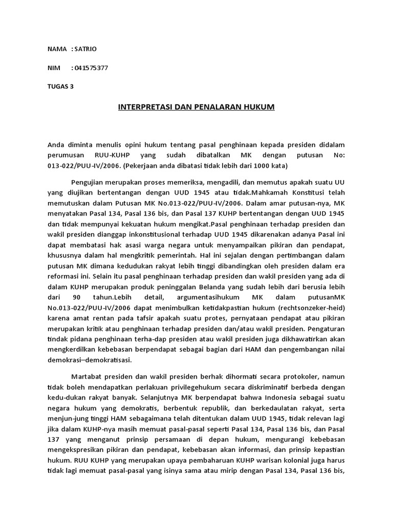 Tugas 3 - INTERPRETASI DAN PENALARAN HUKUM | PDF