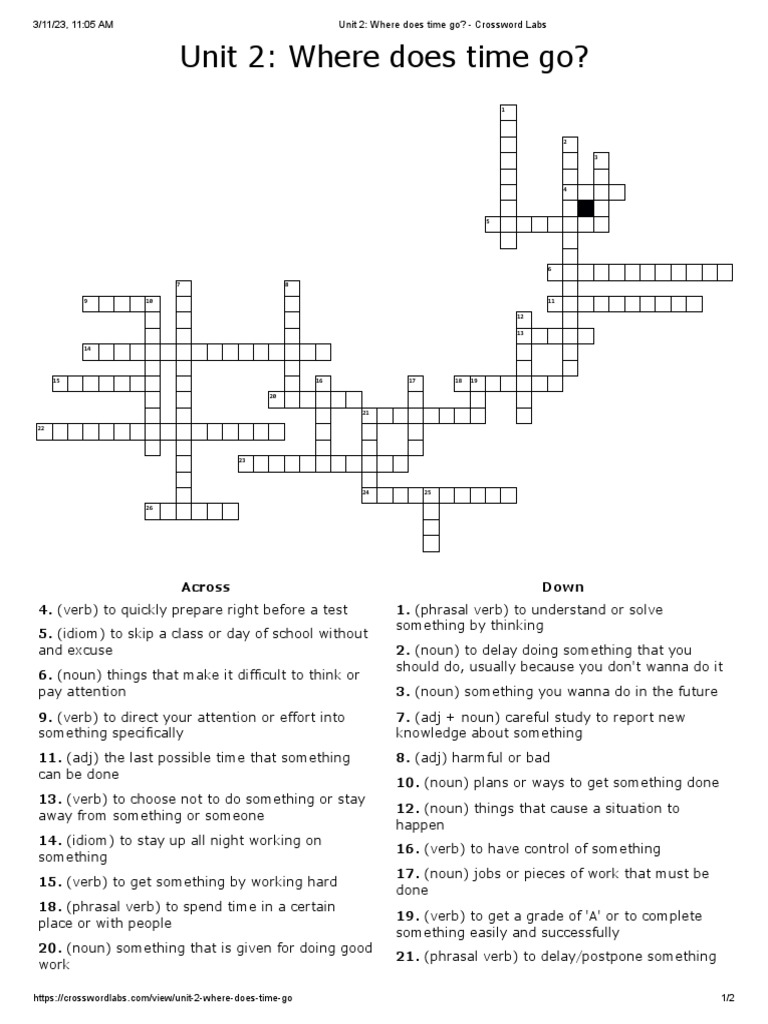 Unit 2 - Where Does Time Go - Crossword Labs | PDF