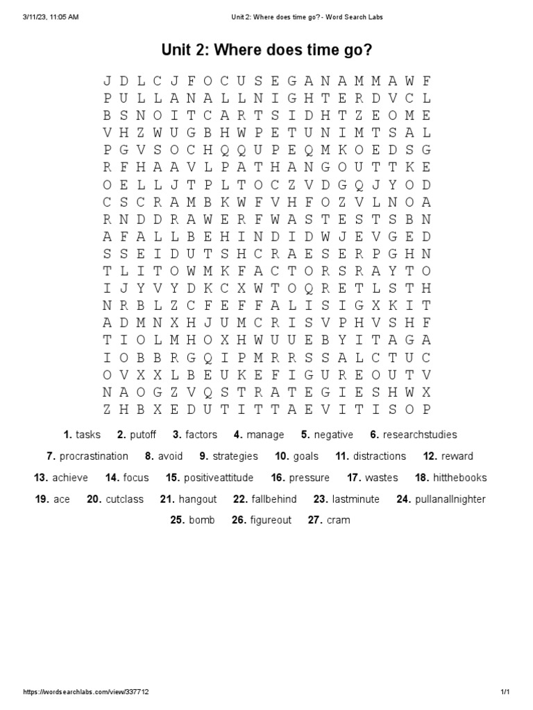 Unit 2 - Where Does Time Go - Word Search Labs | Download Free PDF | Psychology | Psychological ...