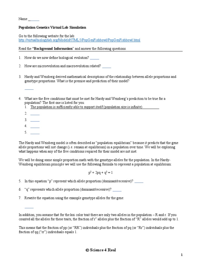 Population Genetics Virtual Lab Simulation: © Science 4 Real | PDF ...