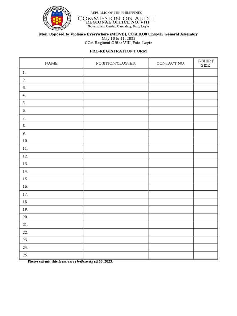 Pre-Registration Form MOVE COA RO8 | PDF