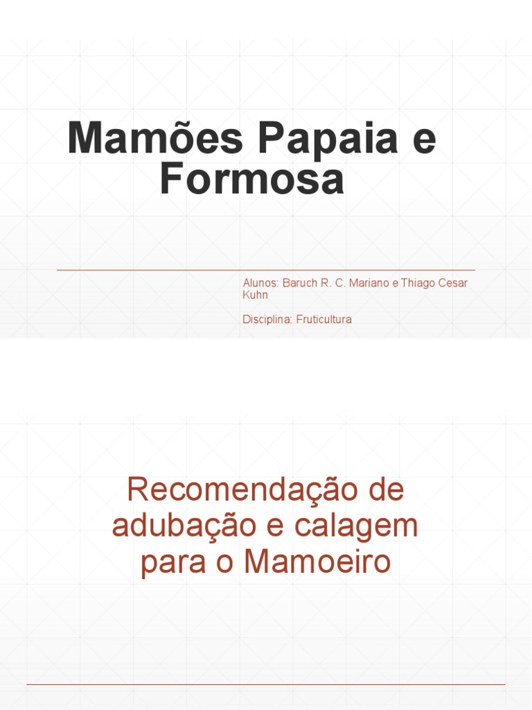 Adubação e Calagem Mamoeiro | PDF | Fertilizante | Micronutriente
