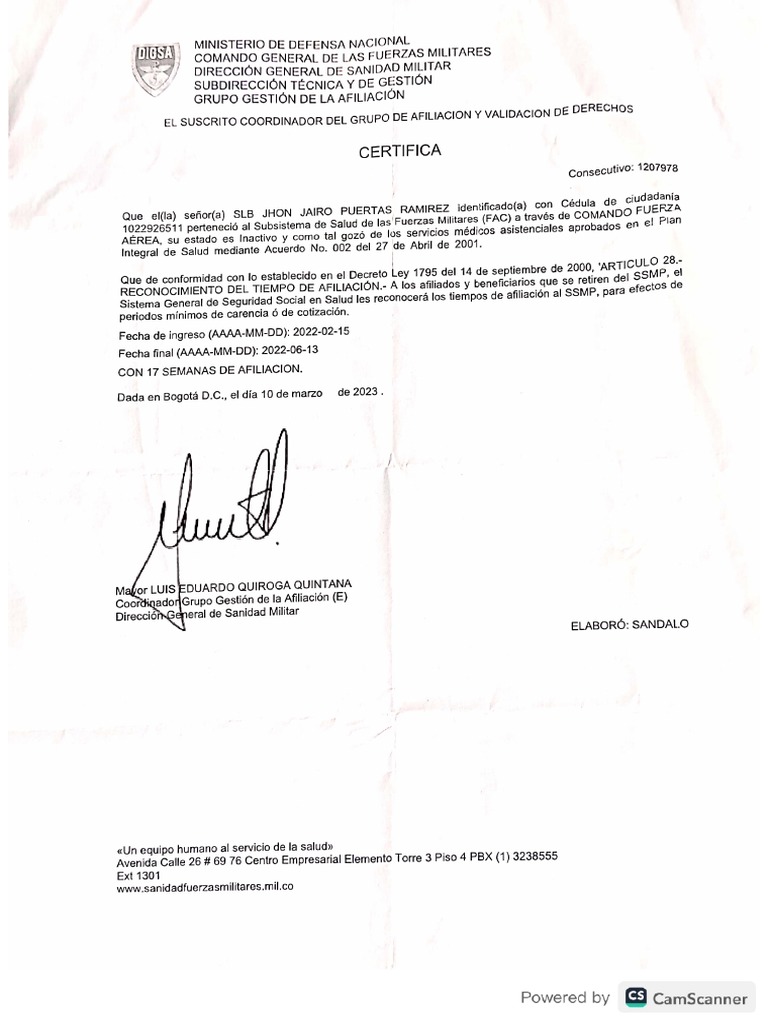 Certificado Retiro Jhon Puertas | PDF