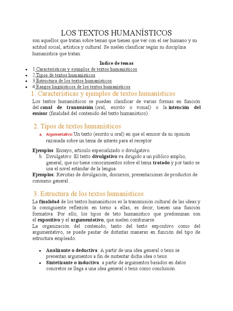 Características y Ejemplos de Textos Humanísticos | PDF | Ensayos ...