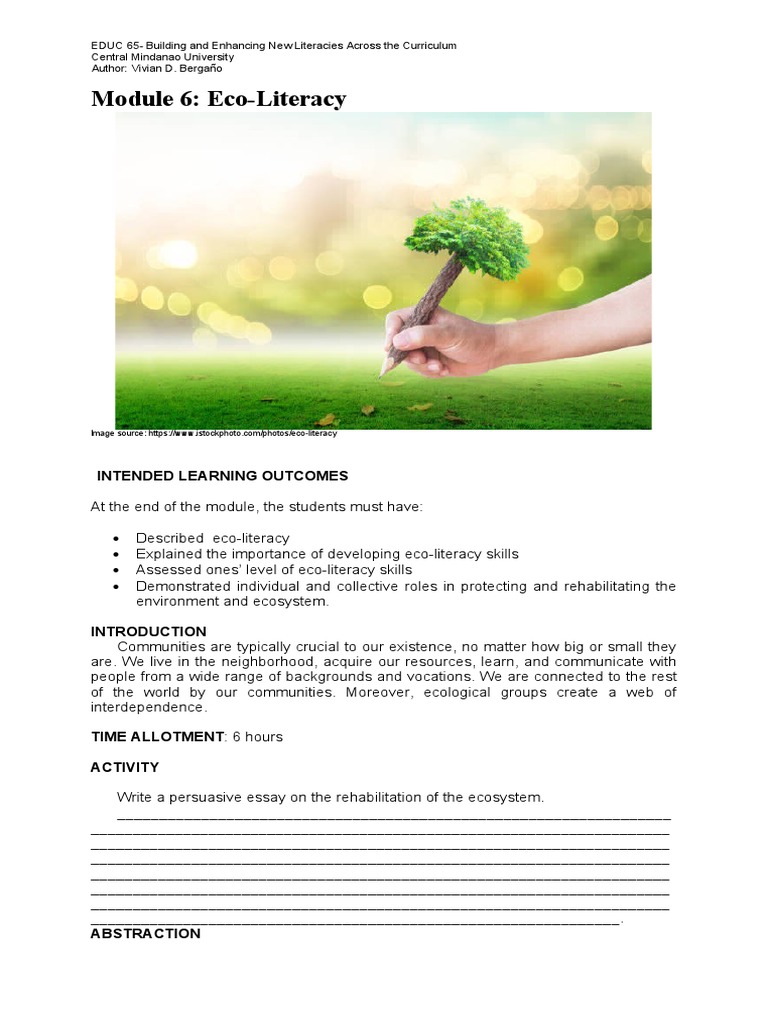 Module 6: Eco-Literacy: Intended Learning Outcomes | PDF | Restoration Ecology | Environmental ...