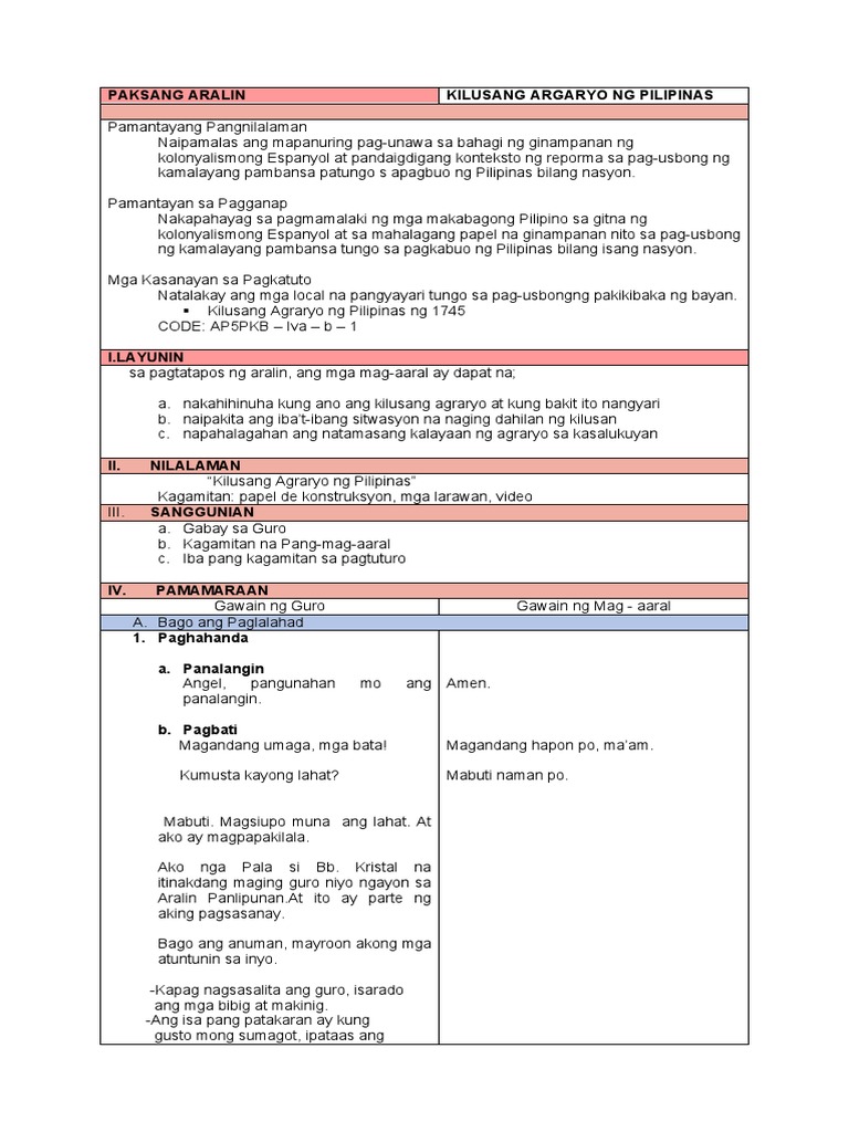 Detailed Lesson Plan Aral Pan PDF