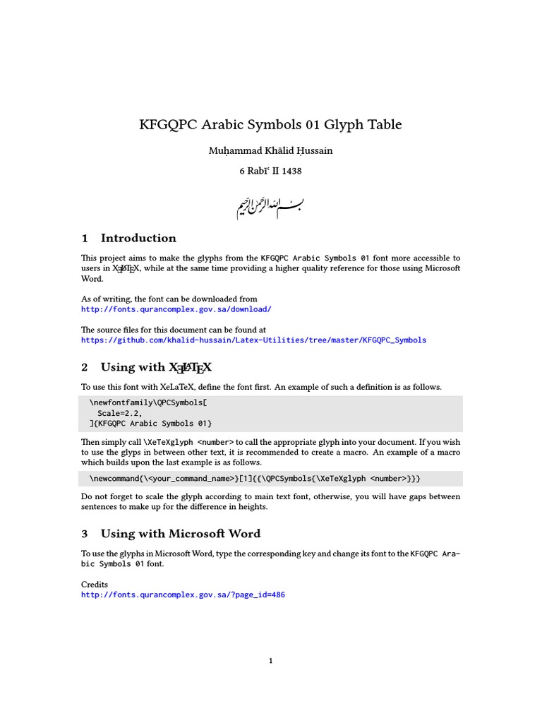 Glyph Table: A Reference of Arabic Symbols from the KFGQPC Arabic ...