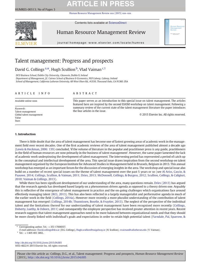 Human Resource Management Review: David G. Collings, Hugh Scullion ...