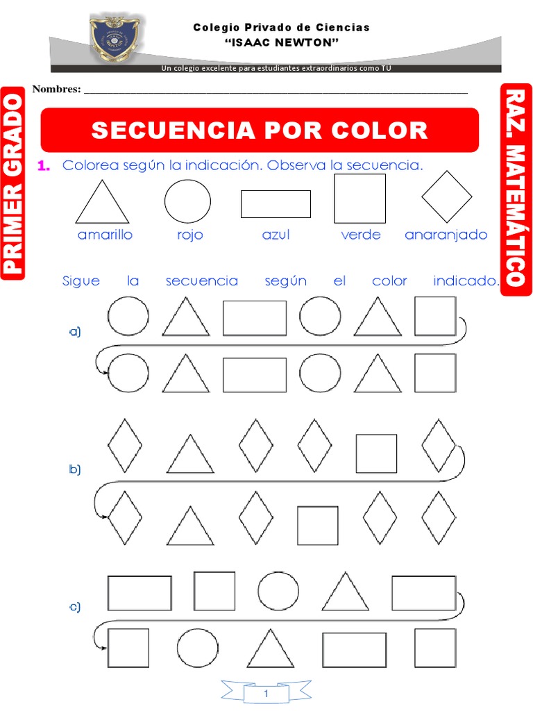 Secuencia Por Color: Colorea Según La Indicación. Observa La Secuencia ...