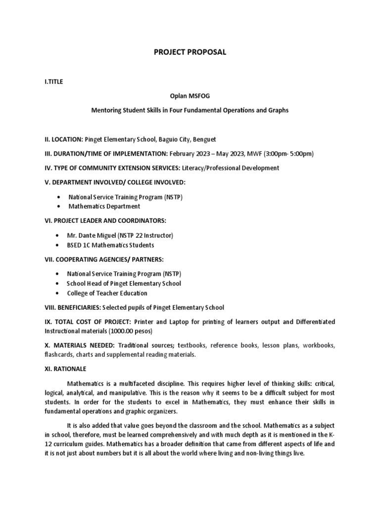 Project Proposal | PDF | Mathematics | Curriculum