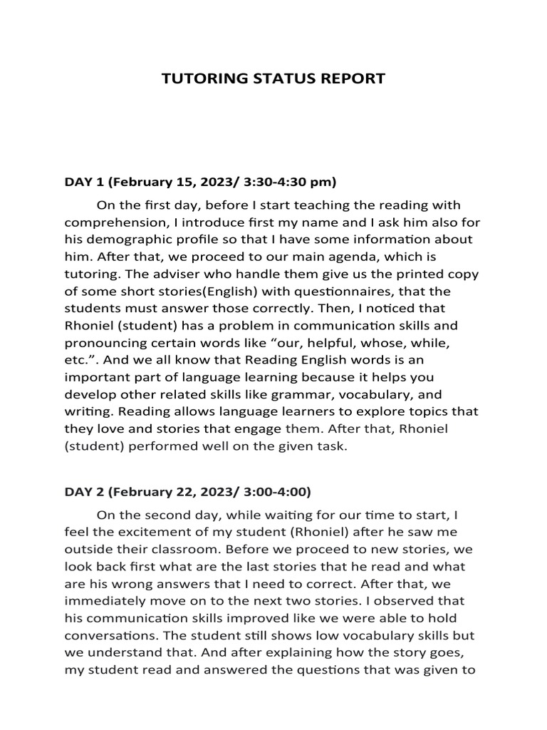 TUTORING STATUS REPORT | PDF
